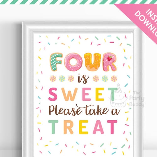FOUR is Sweet Take a Treat 8x10 Party Sign Girls 4th - Etsy