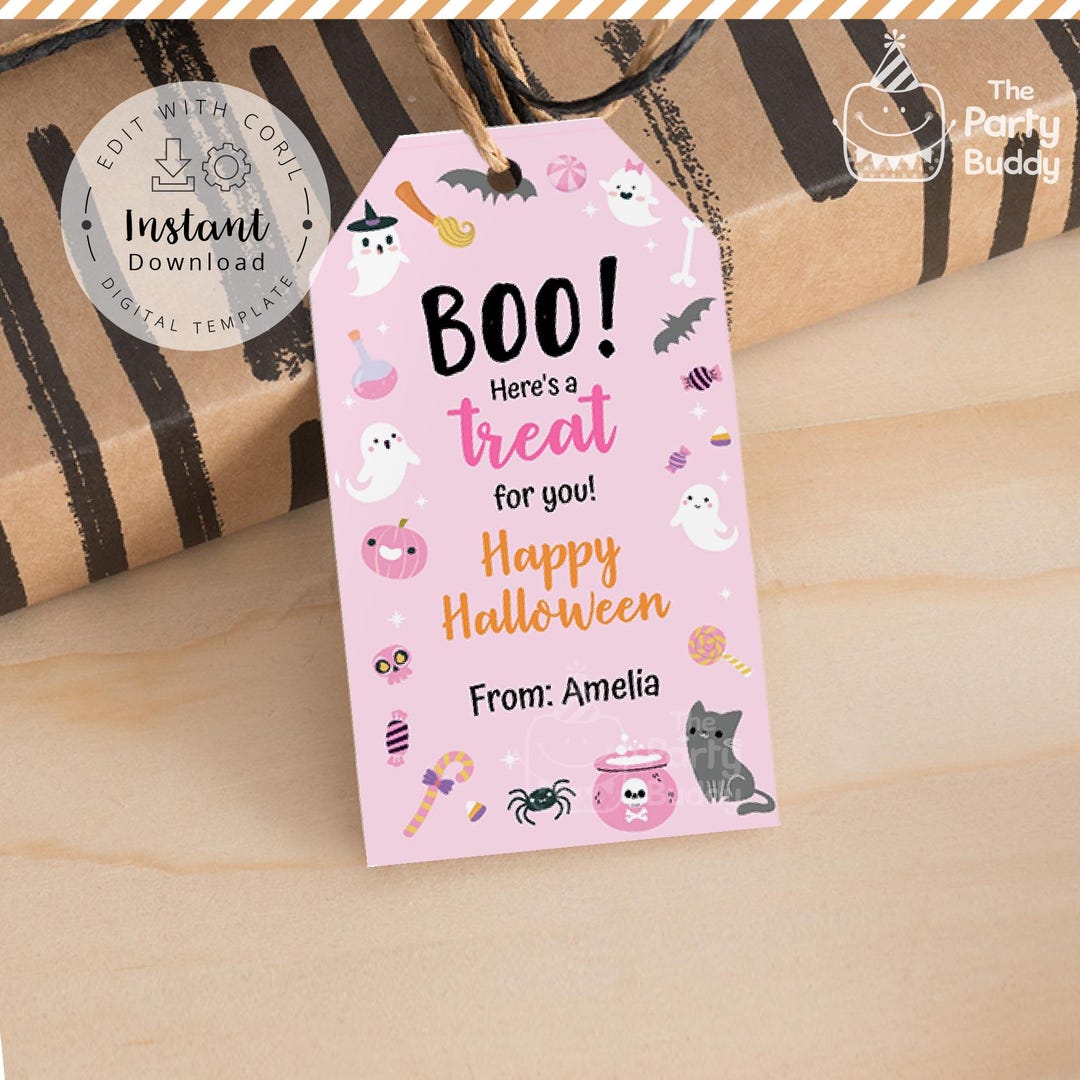 Kids Halloween Party Favor Tag Printable | Cute Pink Boo Halloween ...