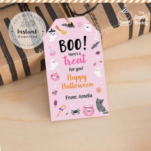 Kids Halloween Party Favor Tag Printable | Cute Pink Boo Halloween ...