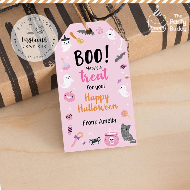 Kids Halloween Party Favor Tag Printable | Cute Pink Boo Halloween ...