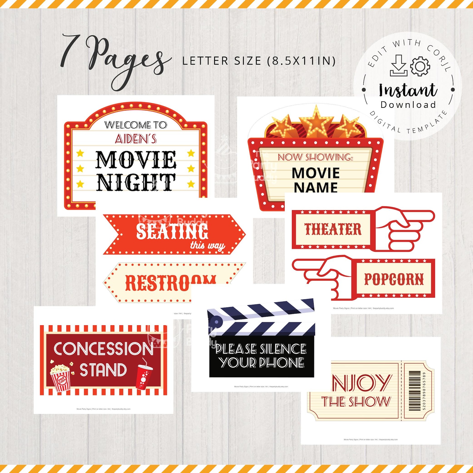 Editable Movie Party Signs Decoration | Movie Night Home Theater ...