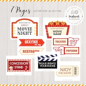 Editable Movie Party Signs Decoration | Movie Night Home Theater ...