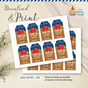 Editable Camping Favor Tag | Boys Camp Birthday Smore Thank You Tags ...