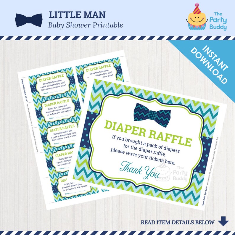 Little Man Diaper Raffle Ticket Card & Poster Sign Blue Lime - Etsy
