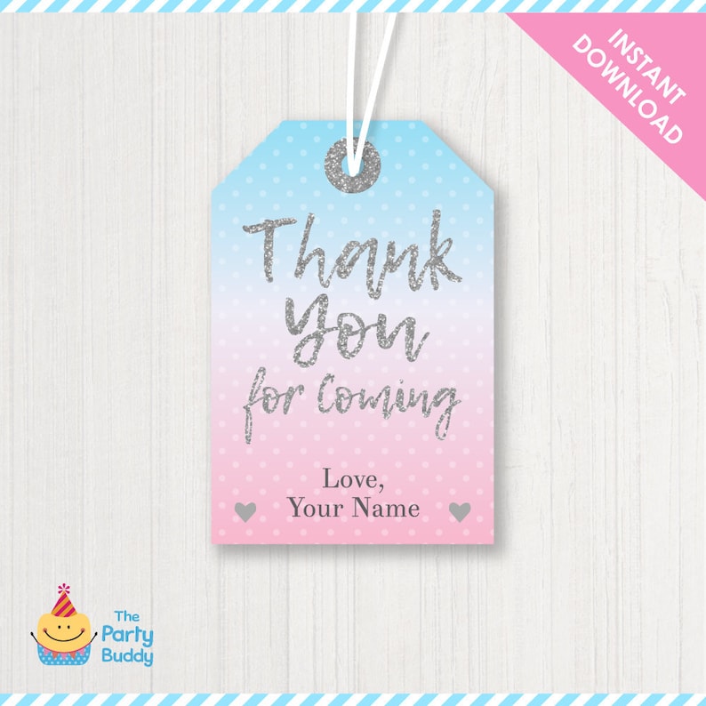 Thank You for Coming Favor Tag | Blue Pink Silver | Gender Reveal Tags ...