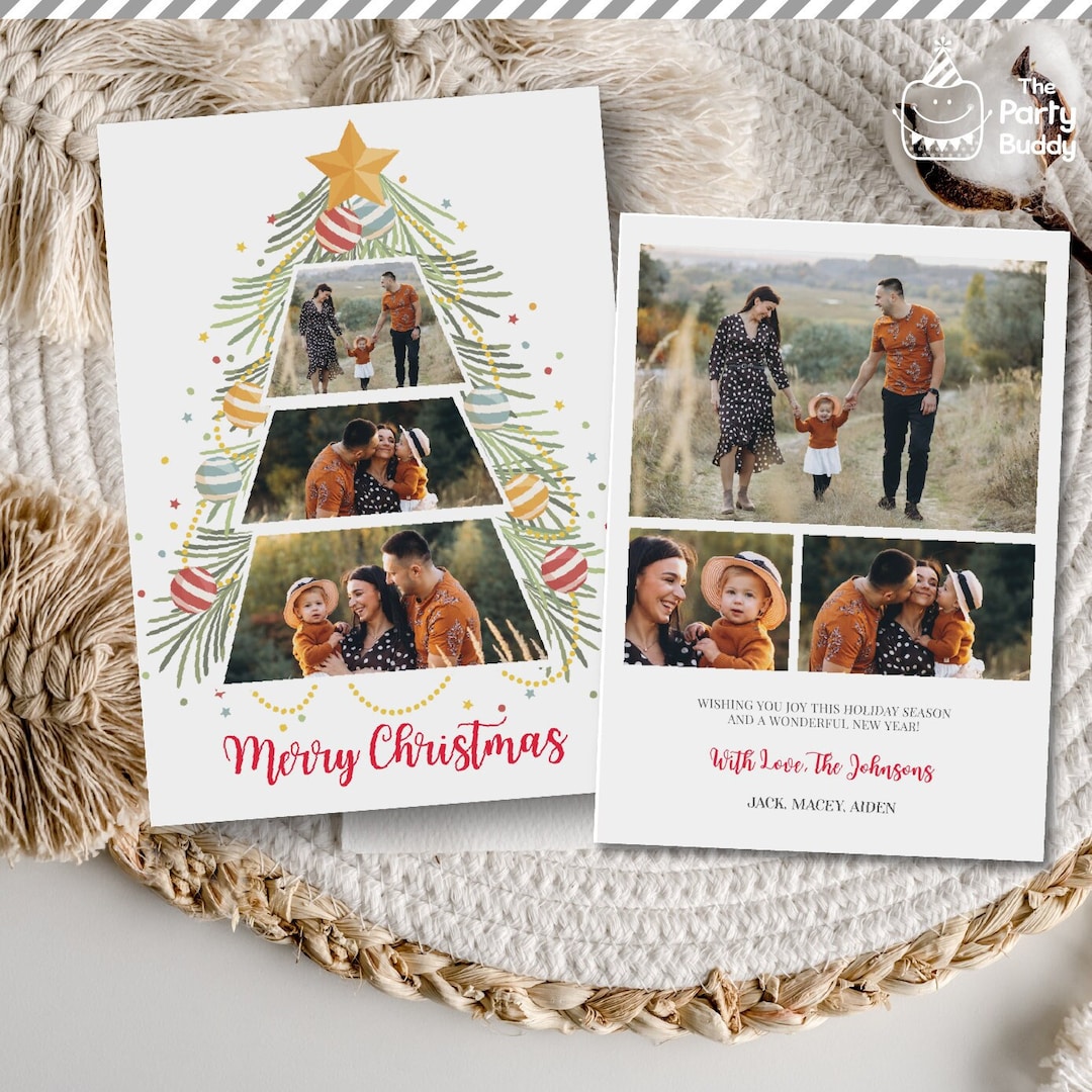 Christmas Tree Photo Card Template Printable | Holiday Photo Collage ...