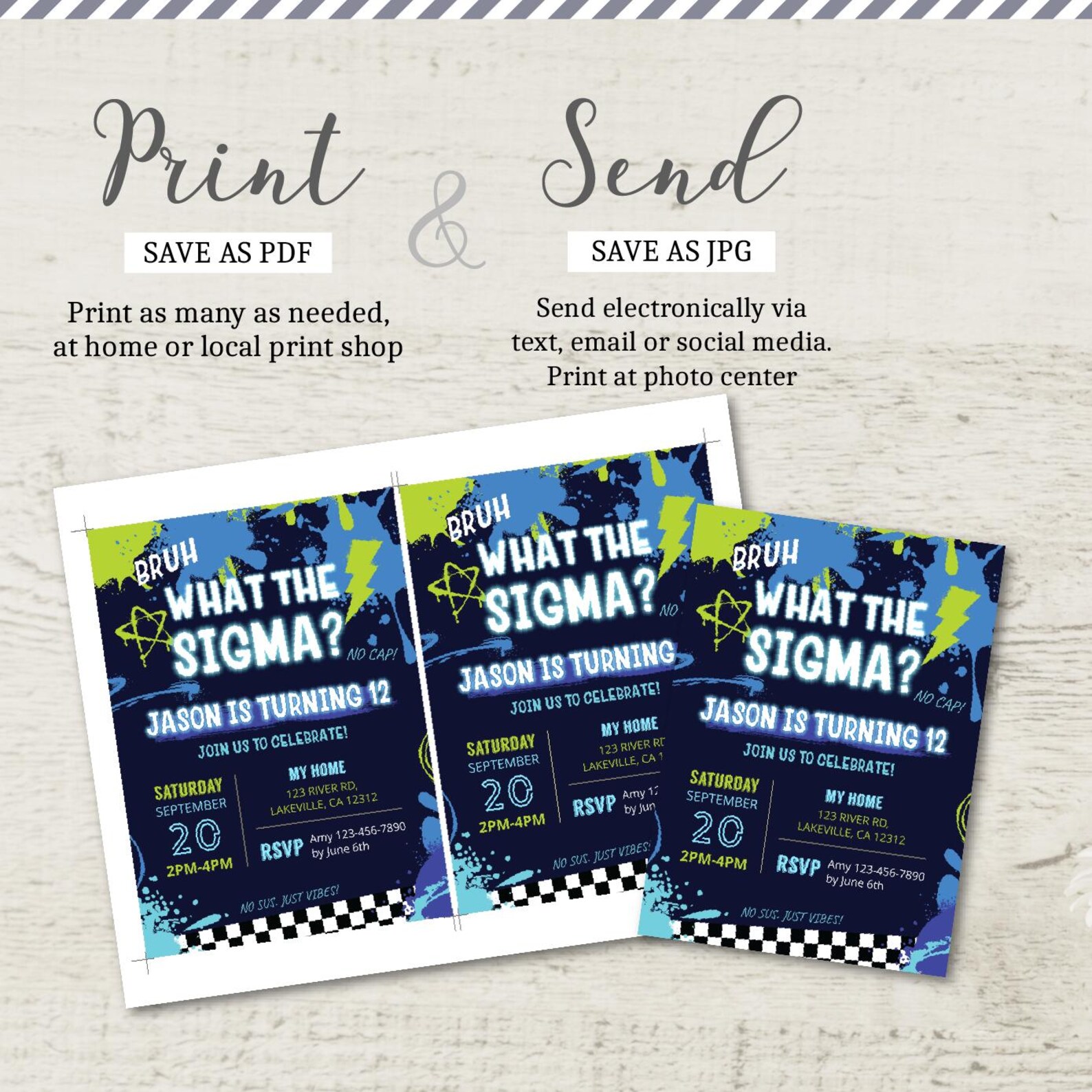 Fun Slang What the Sigma Birthday Invitation | Teenage Boy Gen Z Alpha ...