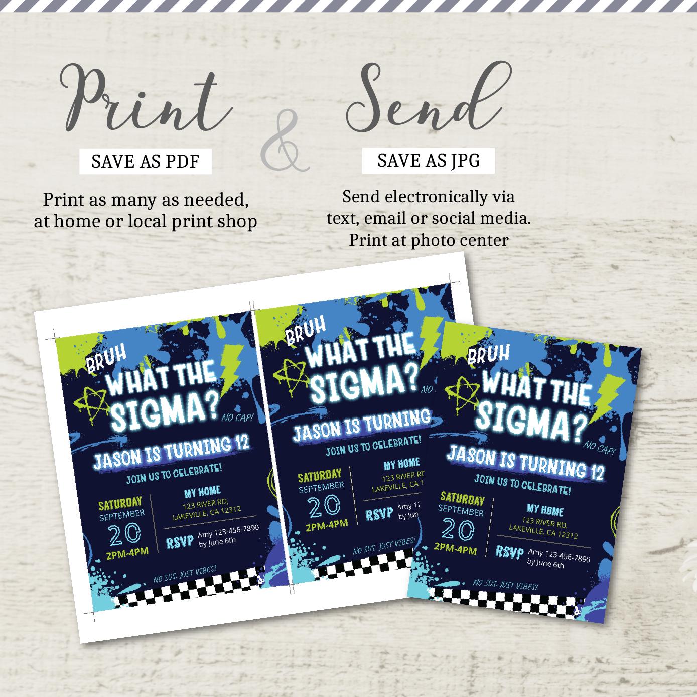 Fun Slang What the Sigma Birthday Invitation | Teenage Boy Gen Z Alpha ...
