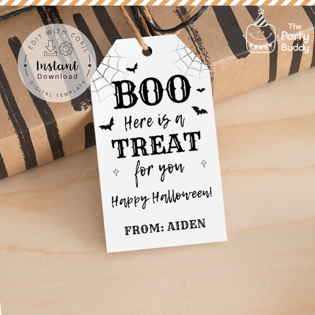 Halloween Boo Tag Printable | Spooky Black White Halloween Treat Tags ...