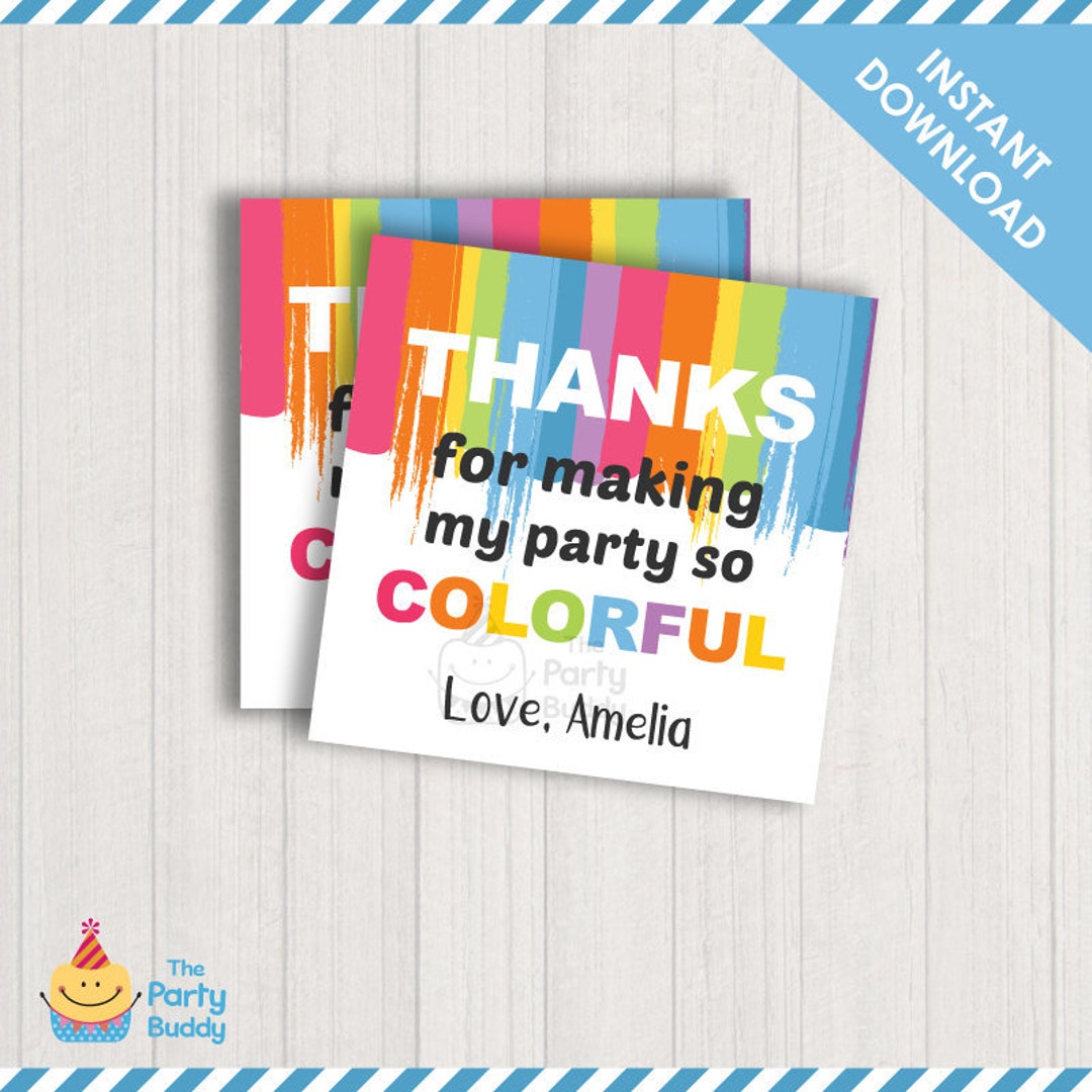 Colorful Party Thank You Tag Printable | Digital PDF Instant Download ...