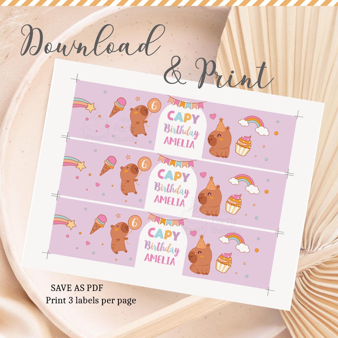 Capybara Bottle Label Girl Capy Birthday Bottle Wrapper Printable ...