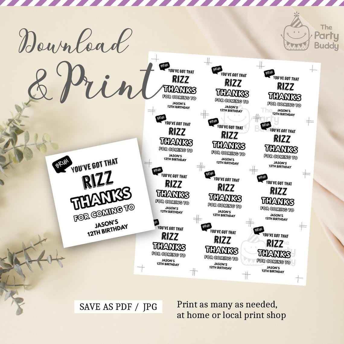 Gen Alpha Slang Rizz Party Favor Tag | Genz Birthday Thank You Tags ...