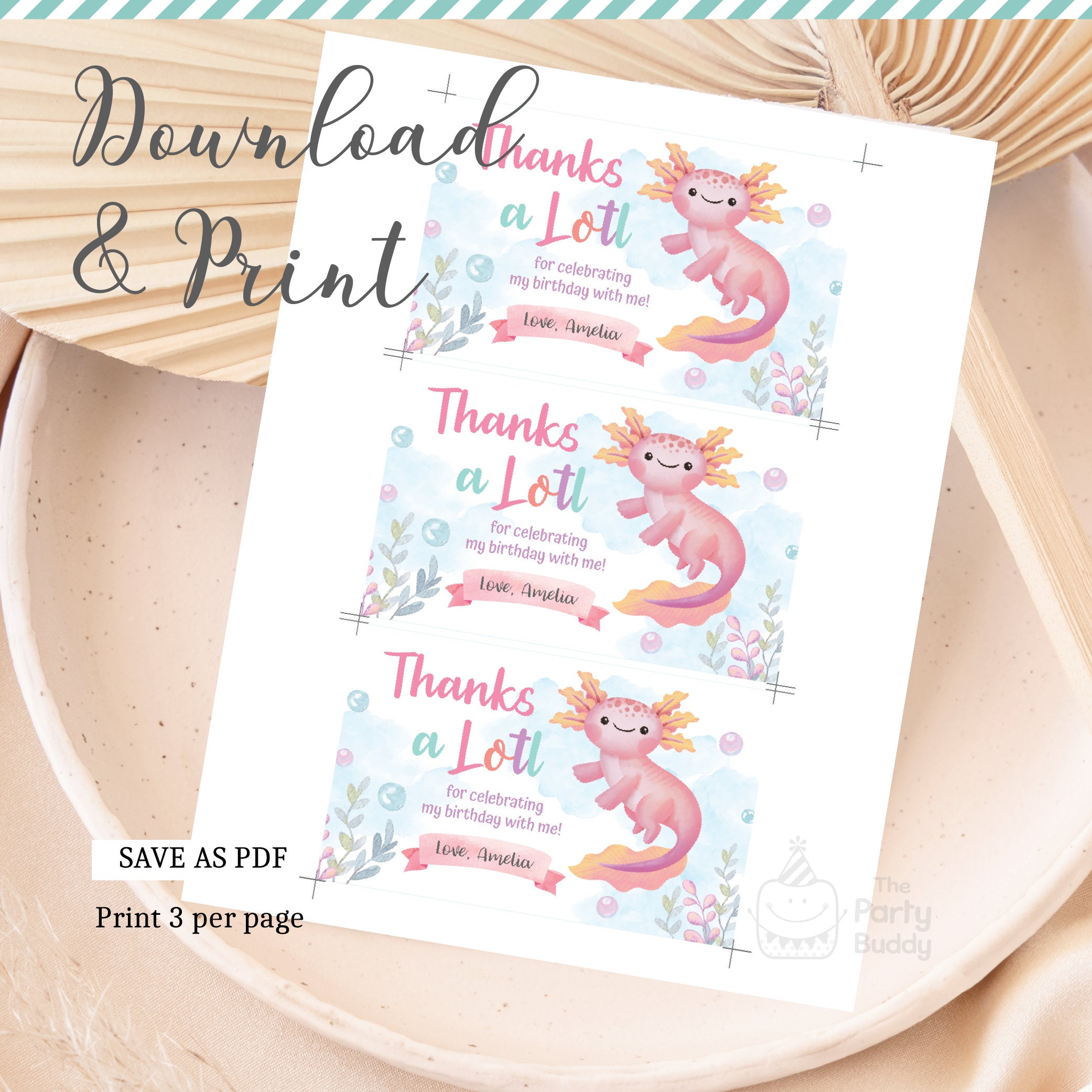 Axolotl Favor Box Label Printable Editable | Girls Pink Axolot Birthday ...