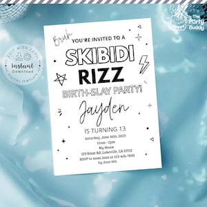 Skibidi Rizz Gen A Slang Birthday Invitation | Teenager Boy Minimal ...