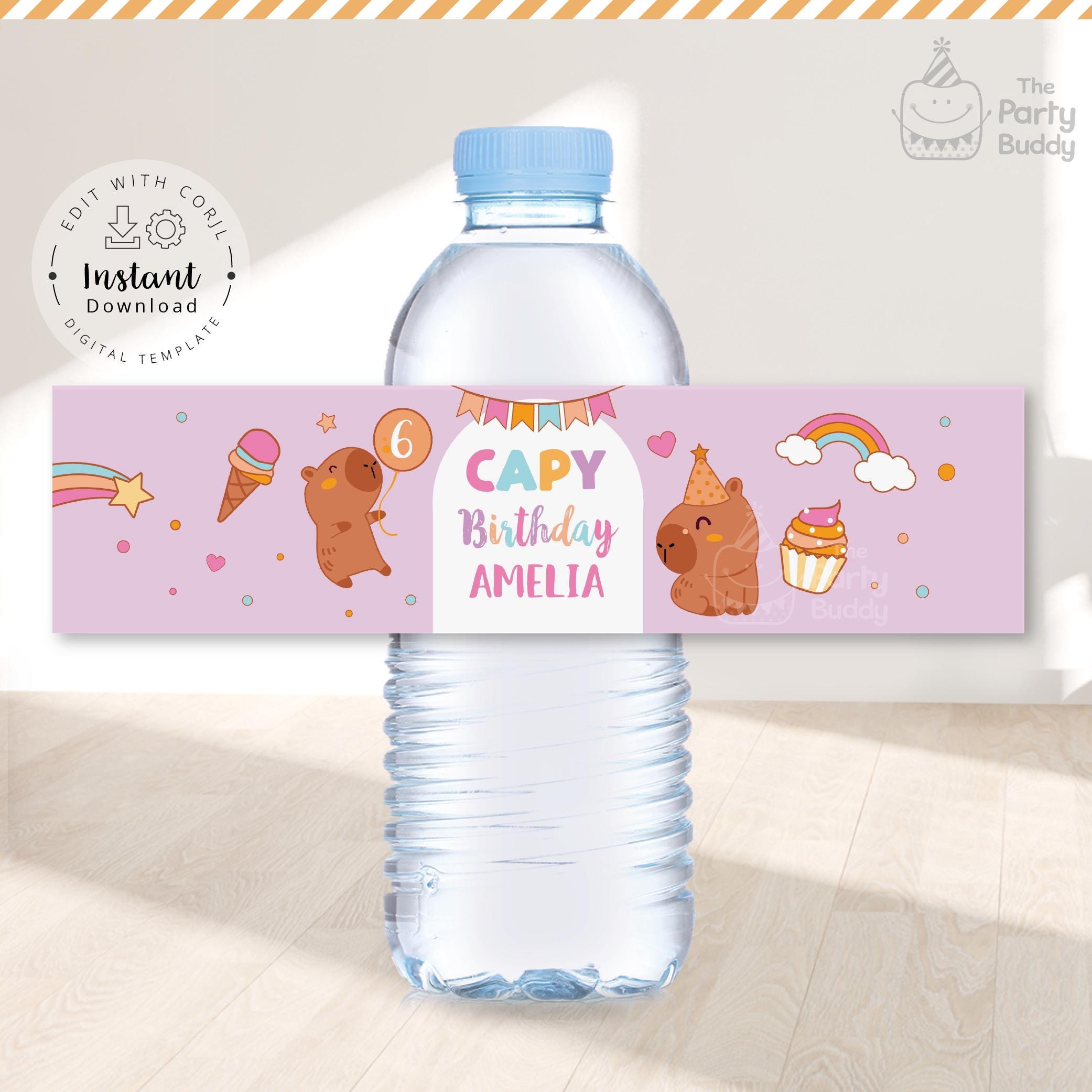 Capybara Bottle Label Girl Capy Birthday Bottle Wrapper Printable ...