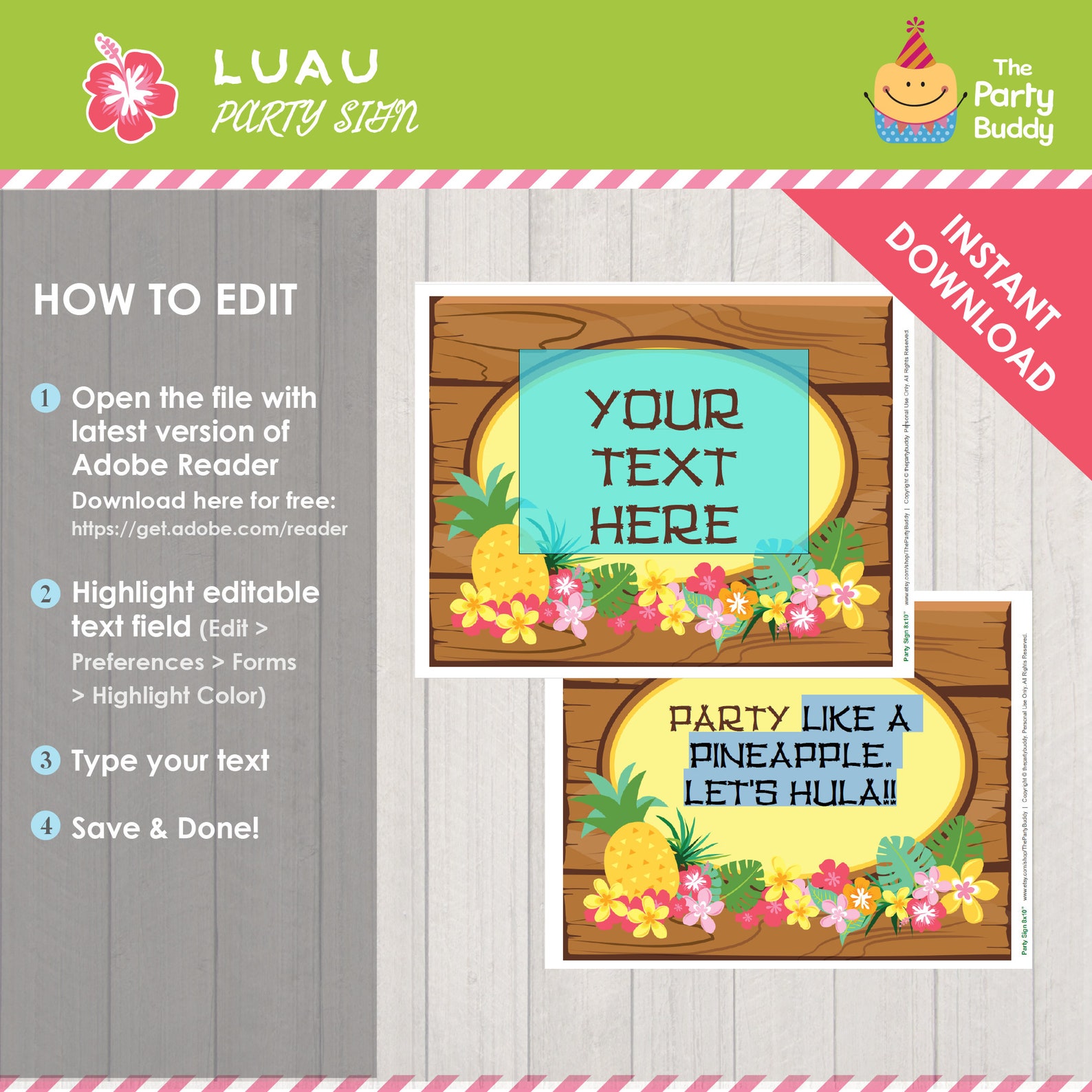 Tropical Hawaiian Luau Party Sign 8x10 Editable Text - Etsy