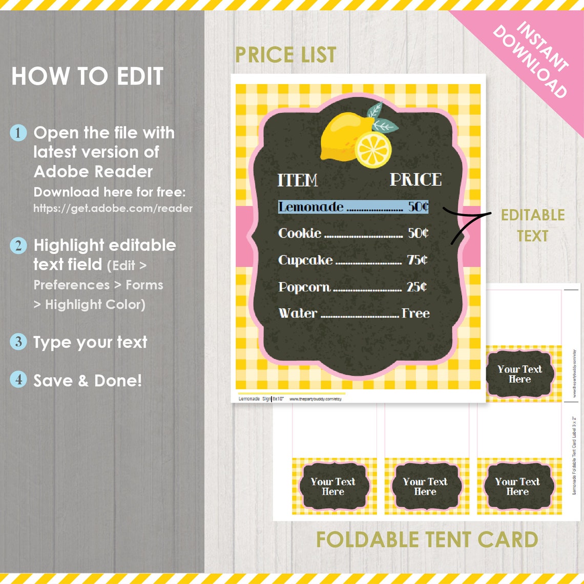 Pink Lemonade Stand Printable Kit Sunshine Party Decor Etsy