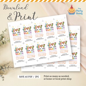 Editable School Teacher Appreciation Week Gift Tag | Peace Love Teach ...