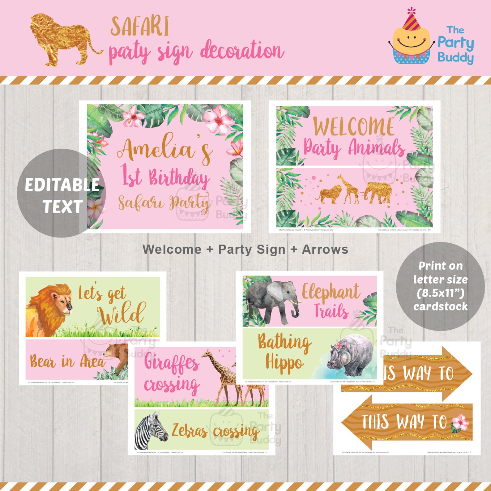 Safari Girls Party Sign Birthday Decoration Jungle Welcome | Etsy