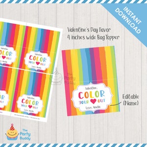 Valentine Color Your Heart Out Bag Topper Printable | Kids Valentines ...