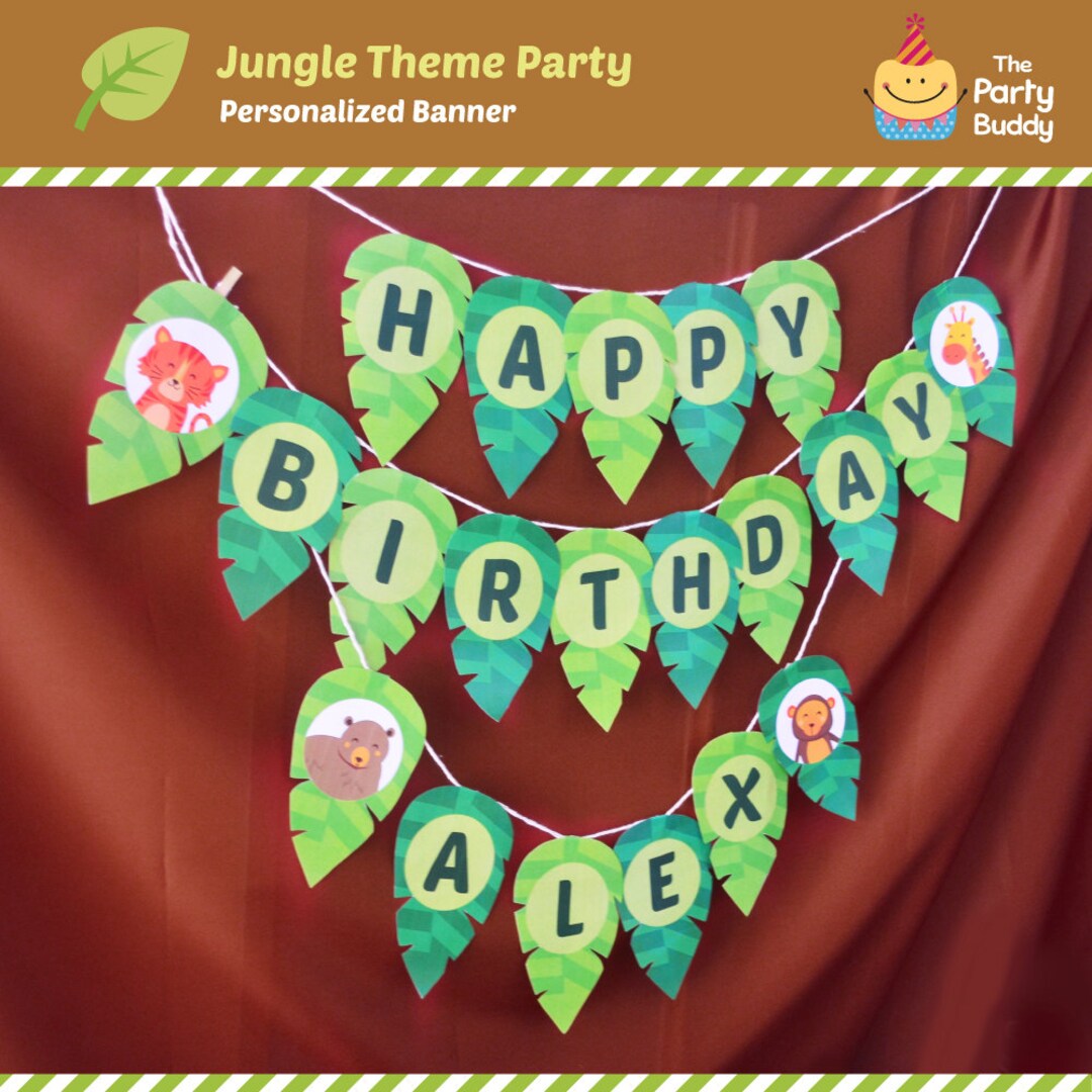 Personalized Jungle Animal Party Banner | DIY Digital Printable PDF ...