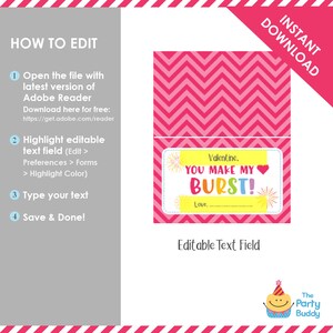 Valentine You Make My Heart Burst Bag Topper Printable Kids Classroom ...