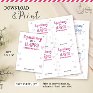 Valentine Card Squish Toy Printable Favor Tag | School Class Squishing ...