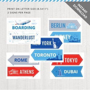 Travel City Signs Airline Party Decoration | Airplane Destination ...
