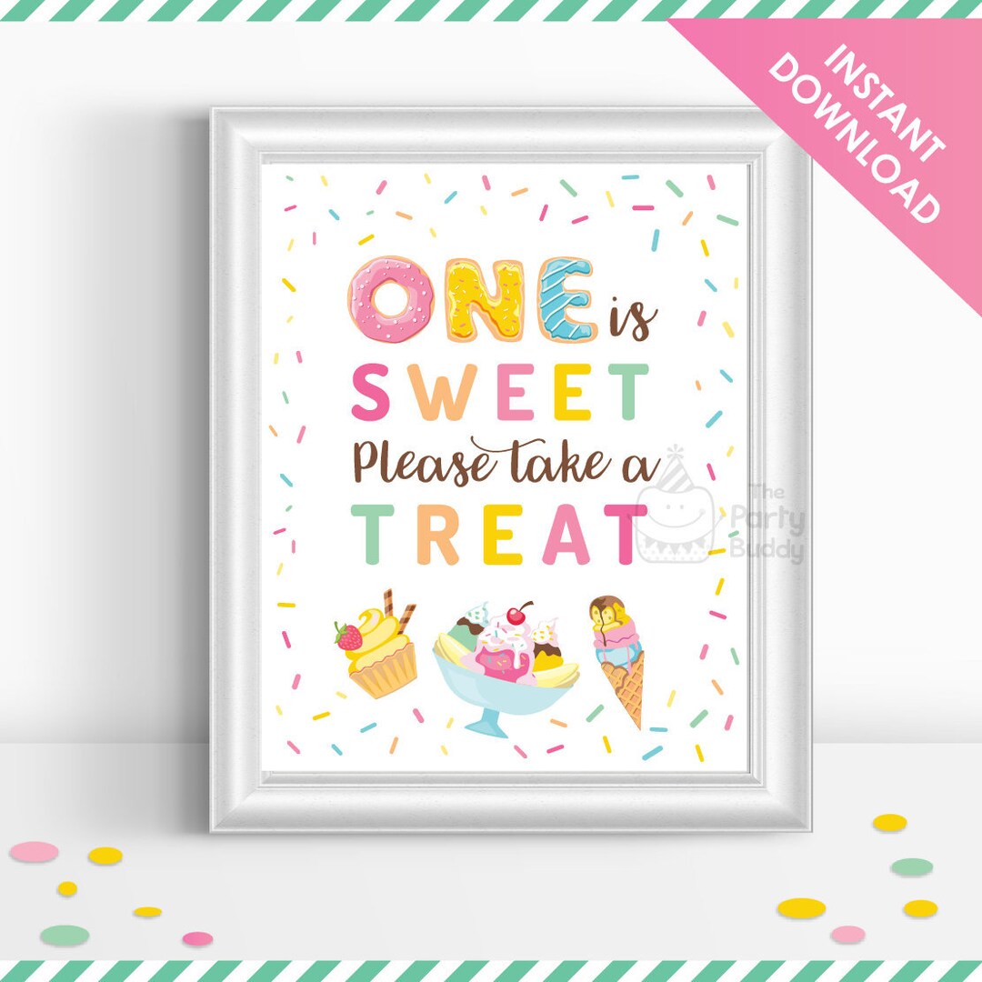 One is Sweet Take a Treat 8x10 Party Sign | Ice Cream Sundae Candy ...