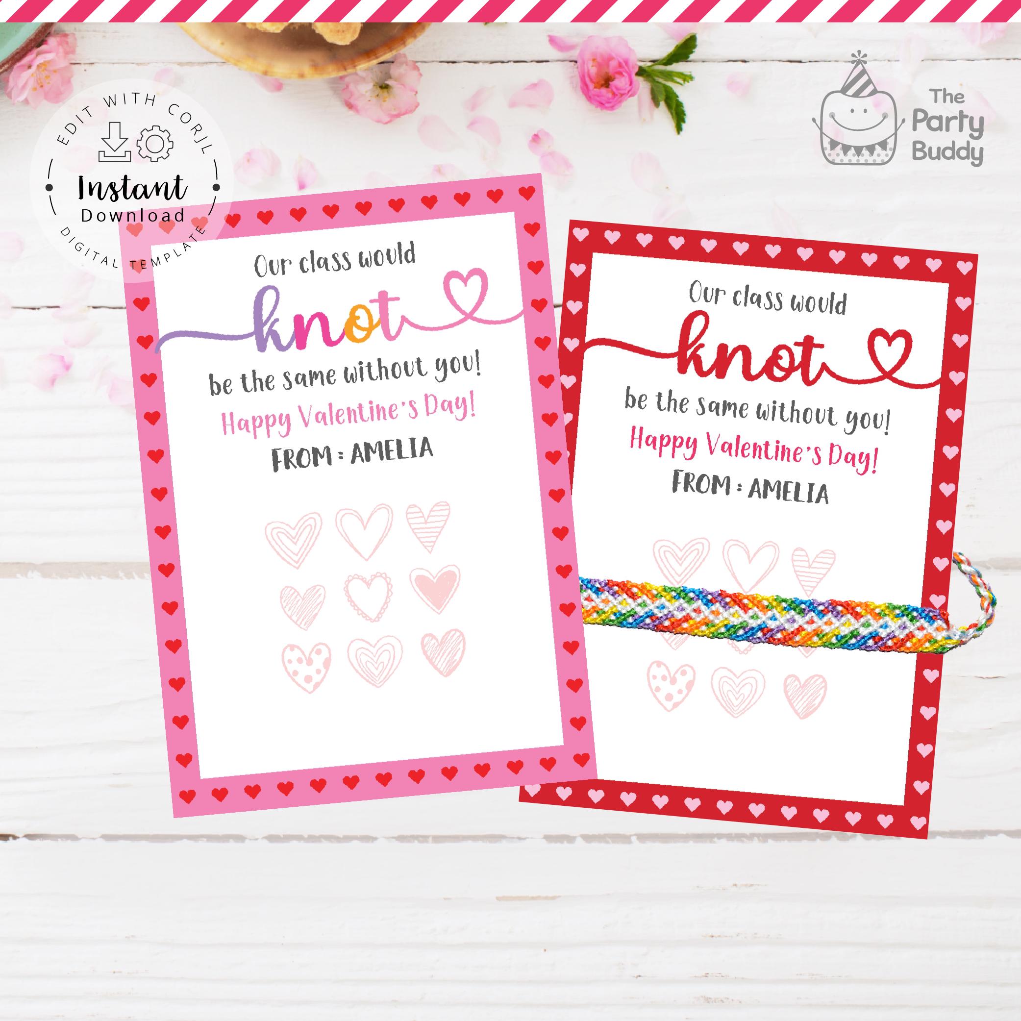 Valentine Card Knot Favor Printable Tag | School Class Valentines ...