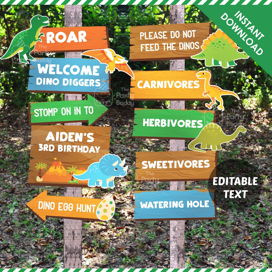Dinosaur Party Signs Birthday Decoration | Dinomite Roar Welcome ...