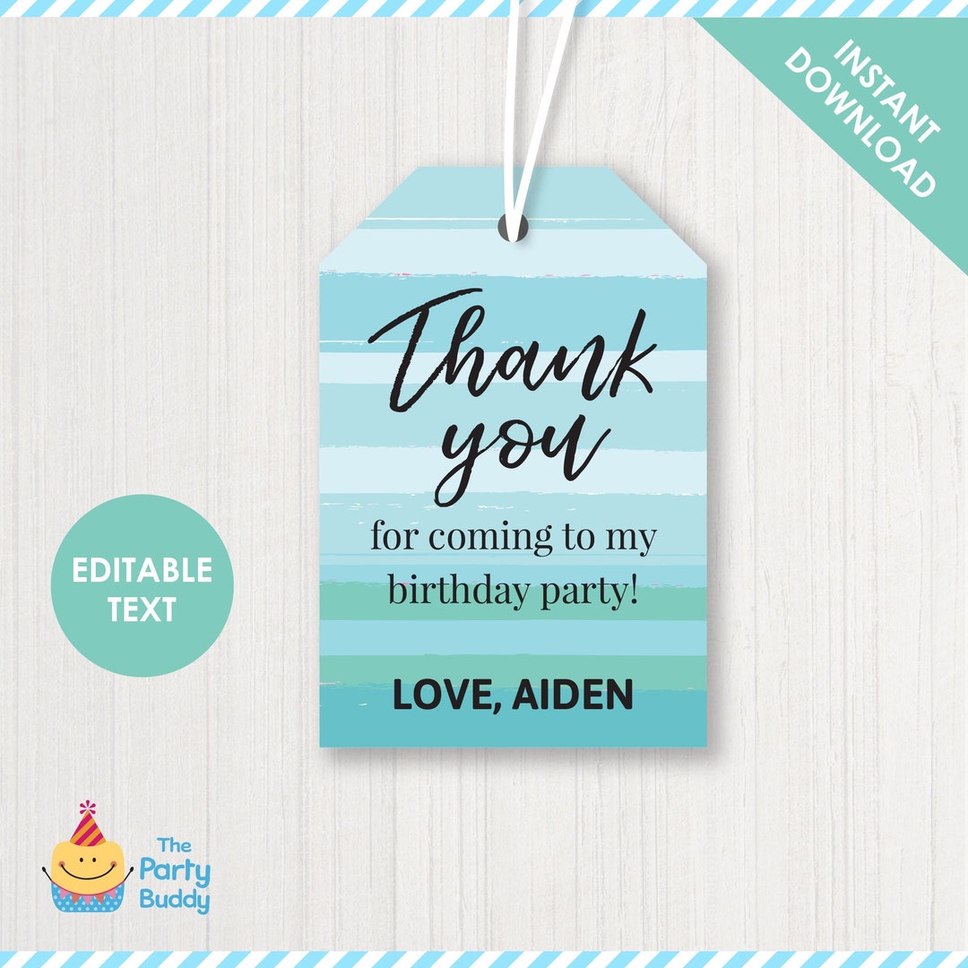 Thank You for Coming Favor Tag Blue Any Birthday Party Baby Shower ...