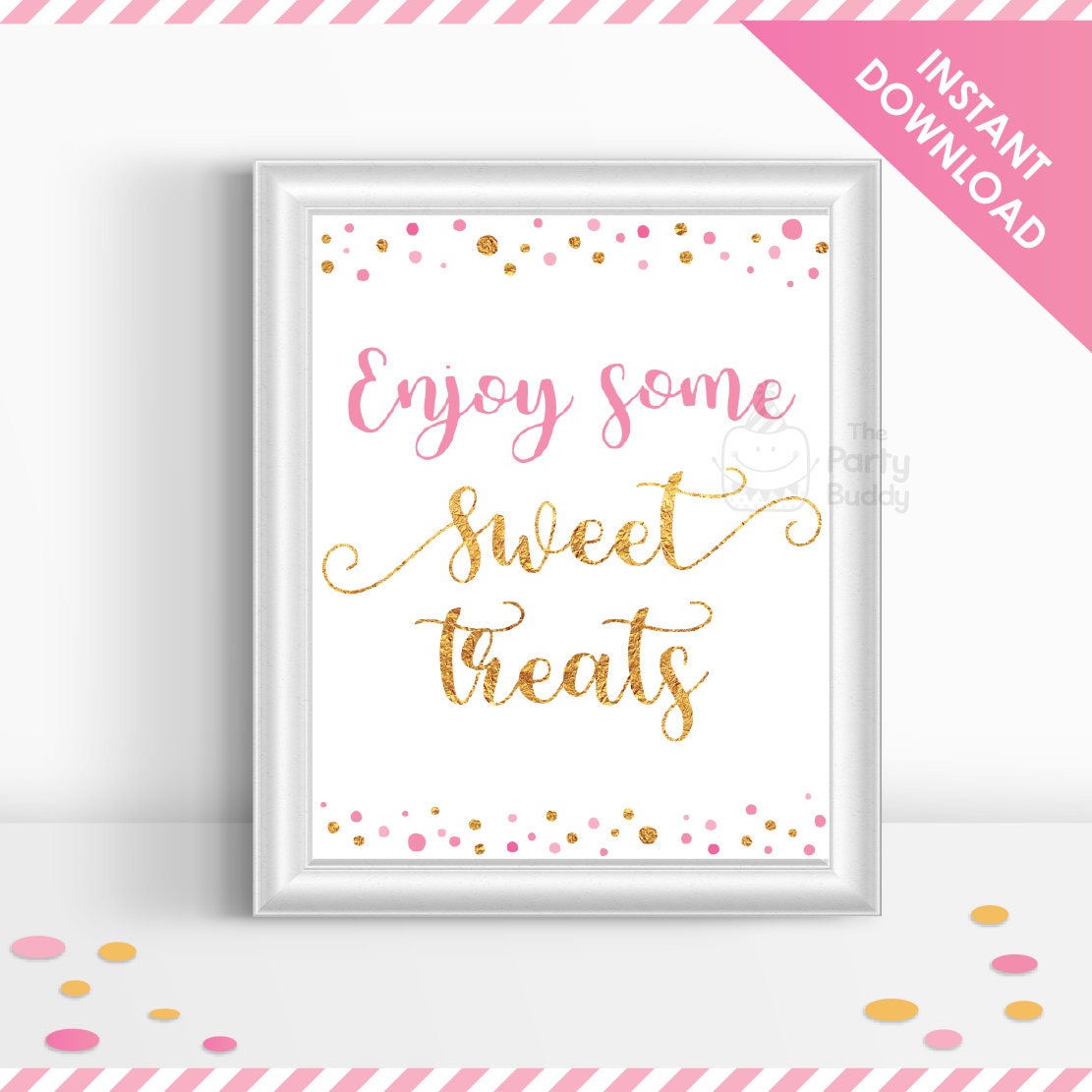 Sweet Treats Poster Pink Gold | Birthday Party Baby Shower | Dessert ...