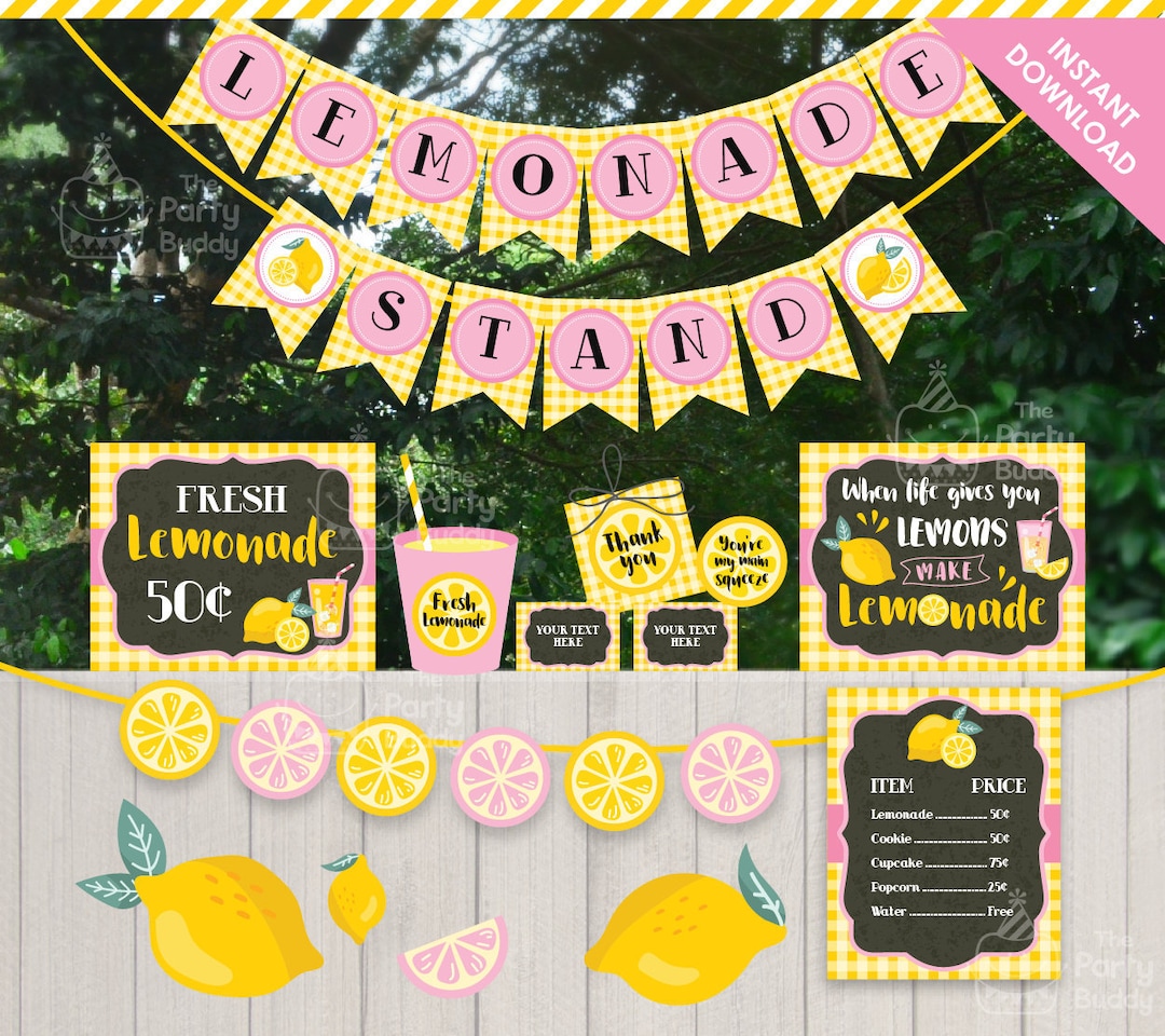 Pink Lemonade Stand Printable Kit Sunshine Party Decor Instant Download
