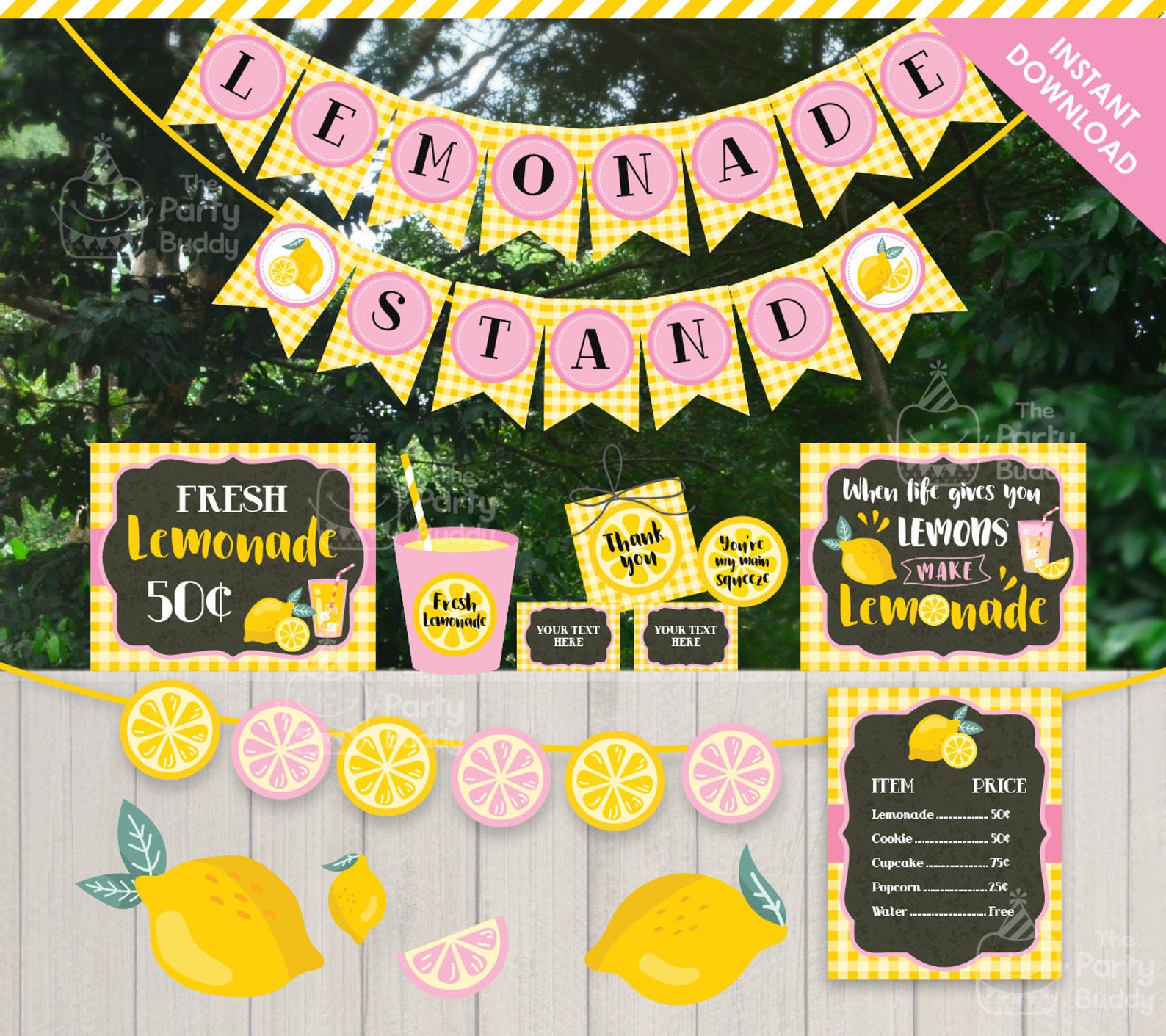 Pink Lemonade Stand Printable Kit Sunshine Party Decor Etsy