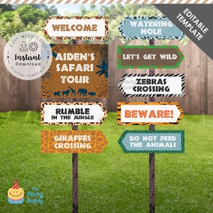 Editable Safari Animal Party Signs Decoration | Jungle Birthday Welcome ...