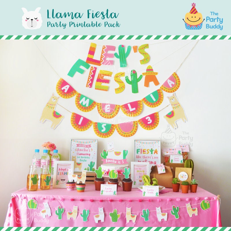 Llama Fiesta Party Pack Girls Llama Cactus Alpaca Birthday | Etsy