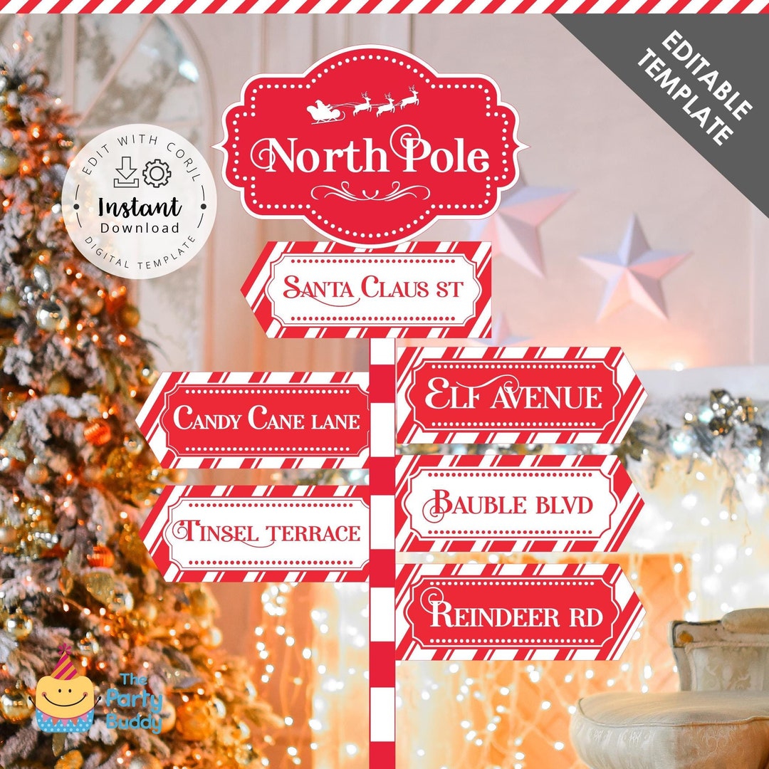 Editable Christmas Direction Signs Printable Decor | North Pole Santa ...