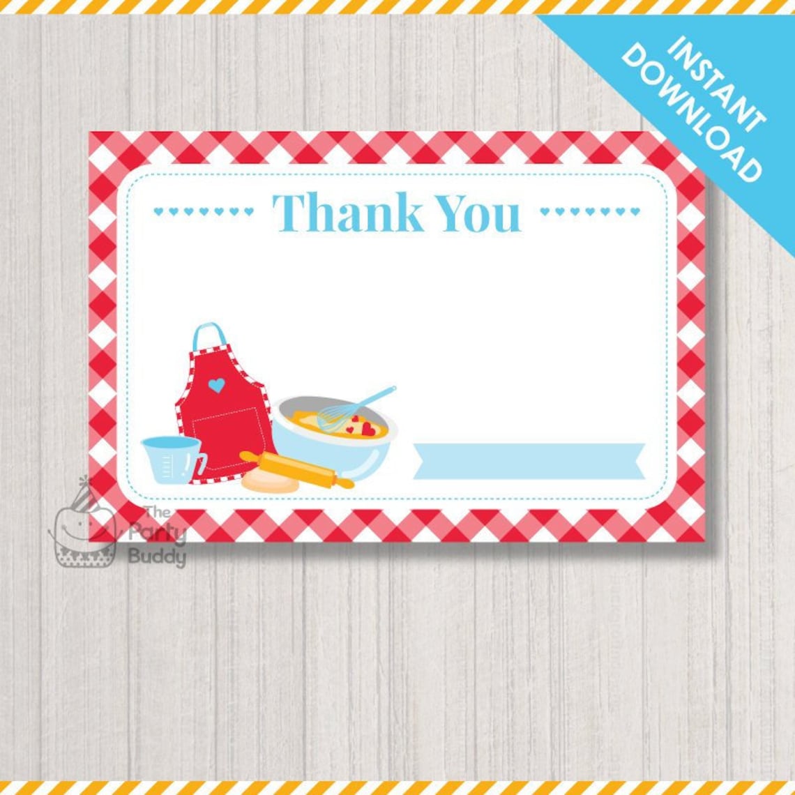 Cooking Party Thank You Card Girls Little Chef Birthday Red | Etsy