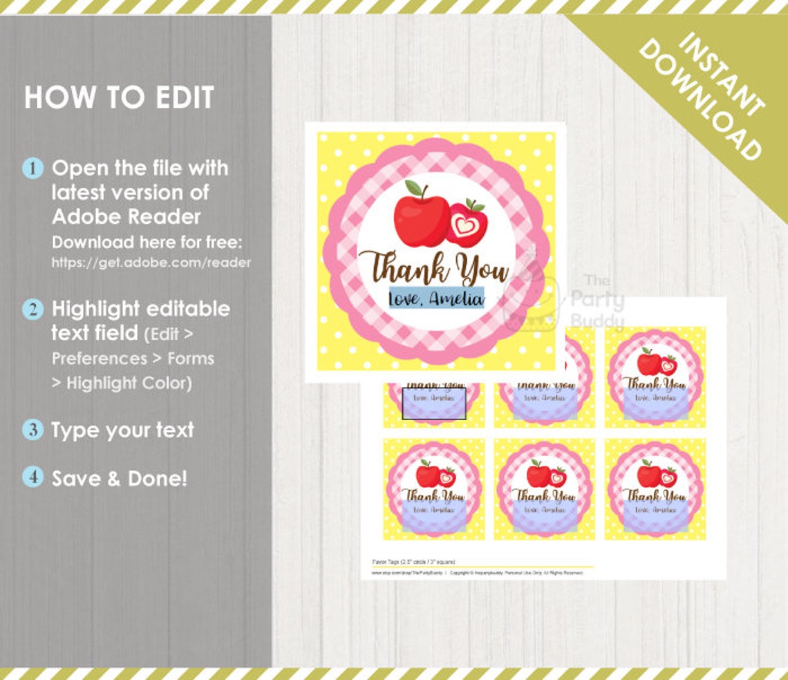 Apple Favor Tag Thank You Tag Printable | Orchard Farm Girls Birthday ...