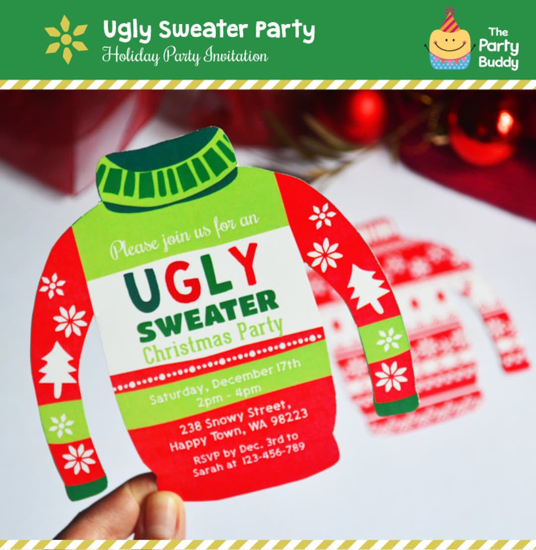 Christmas Ugly Sweater Party Invitation | Winter Holiday Gathering ...
