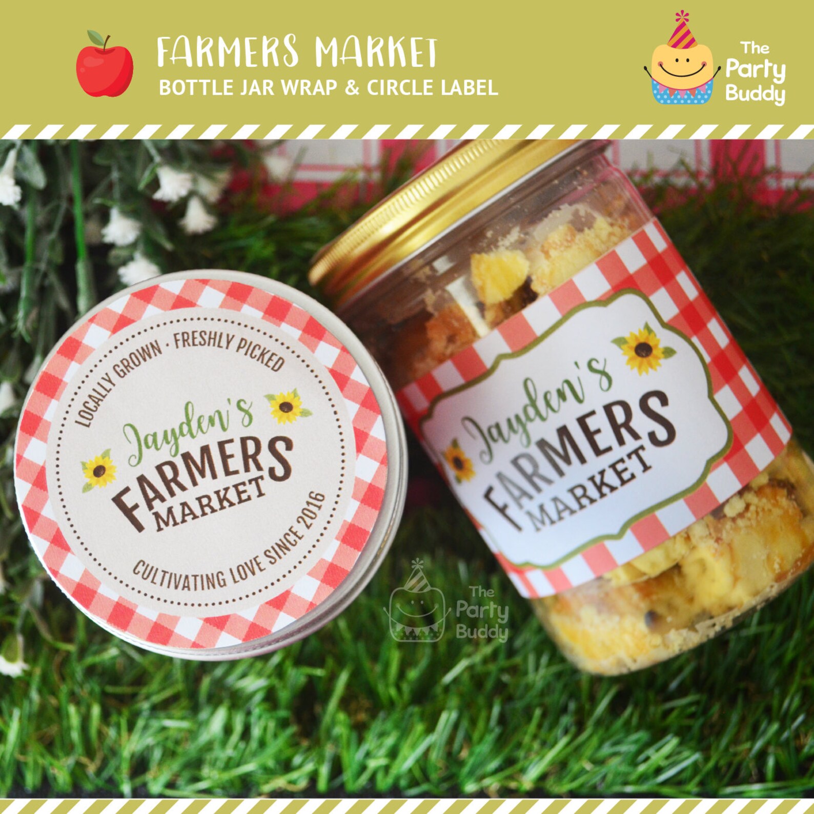 Farmers Market Bottle Jar Wrapper and 3 Circle Label - Etsy