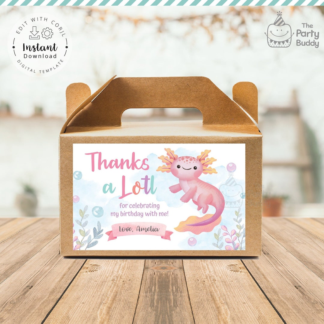 Axolotl Favor Box Label Printable Editable | Girls Pink Axolot Birthday ...