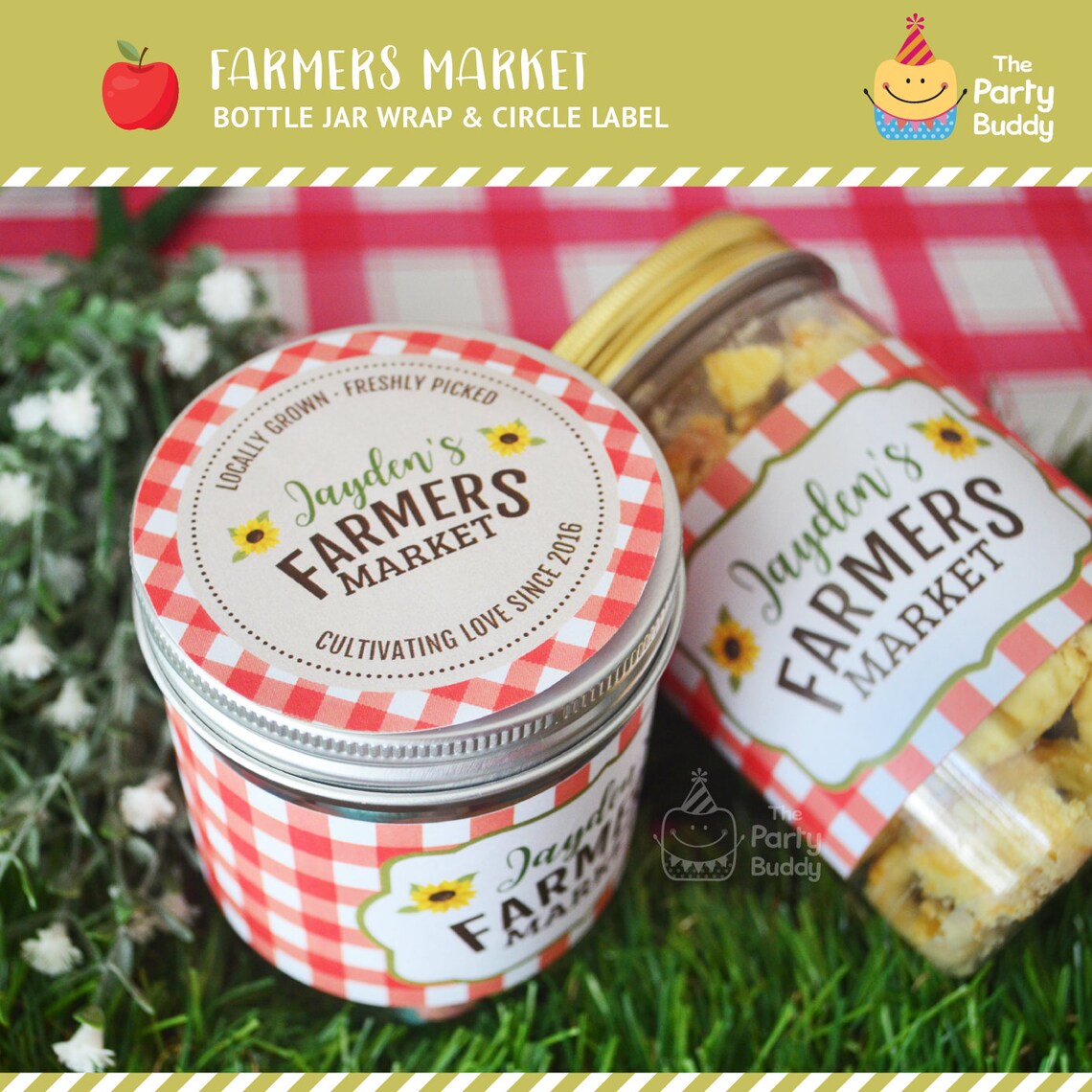 Farmers Market Bottle Jar Wrapper and 3 Circle Label - Etsy