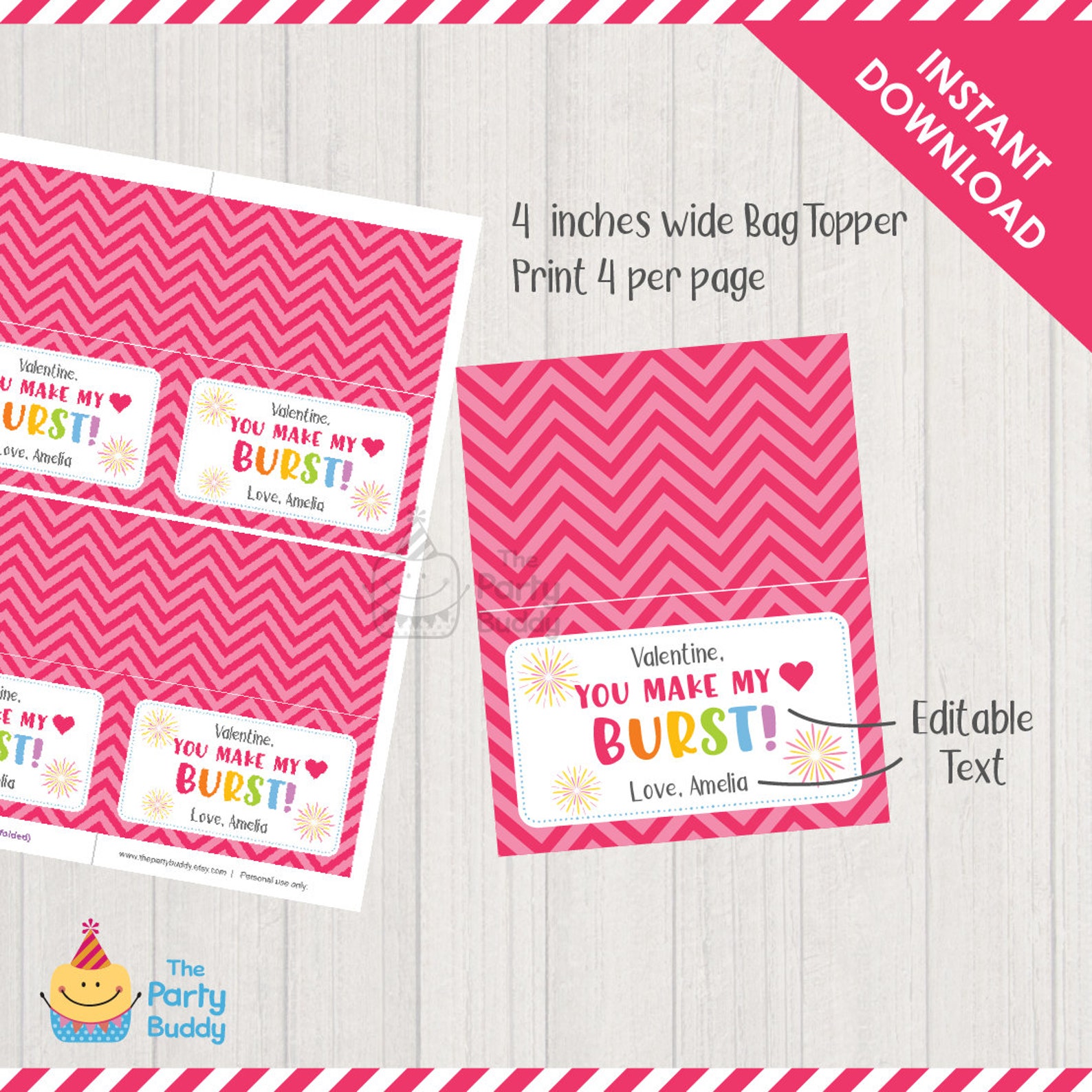 Valentine You Make My Heart Burst Bag Topper Printable | Kids Classroom ...
