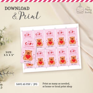 Kids Valentines Day Capybara Favor Tag Printable | Cute Capy Friend ...