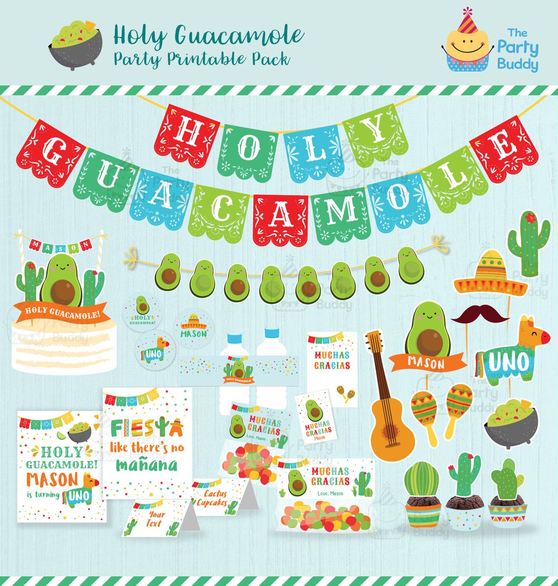 Holy Guacamole Fiesta Party Pack | Avocado Cactus Birthday Decoration ...