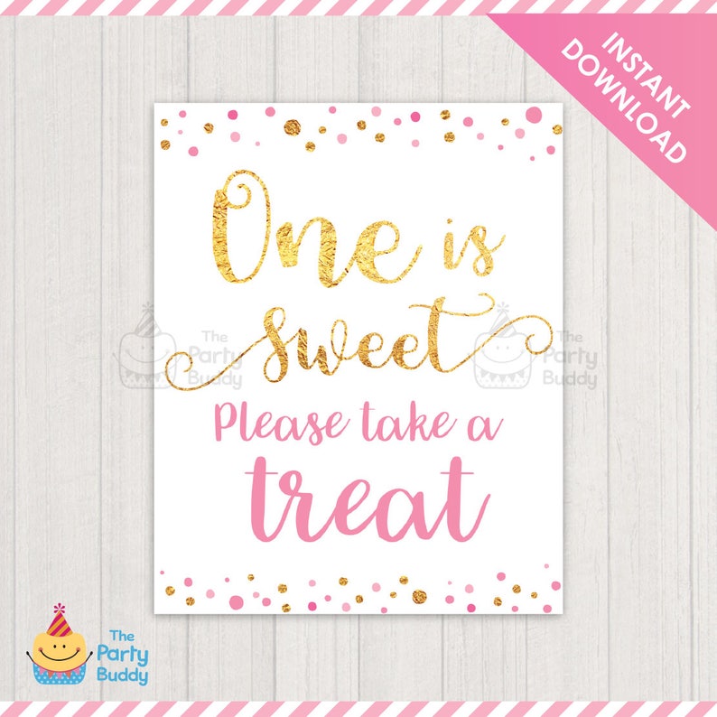 ONE is Sweet Take a Treat 8x10 Poster | Pink Gold | Girls 1st Birthday ...