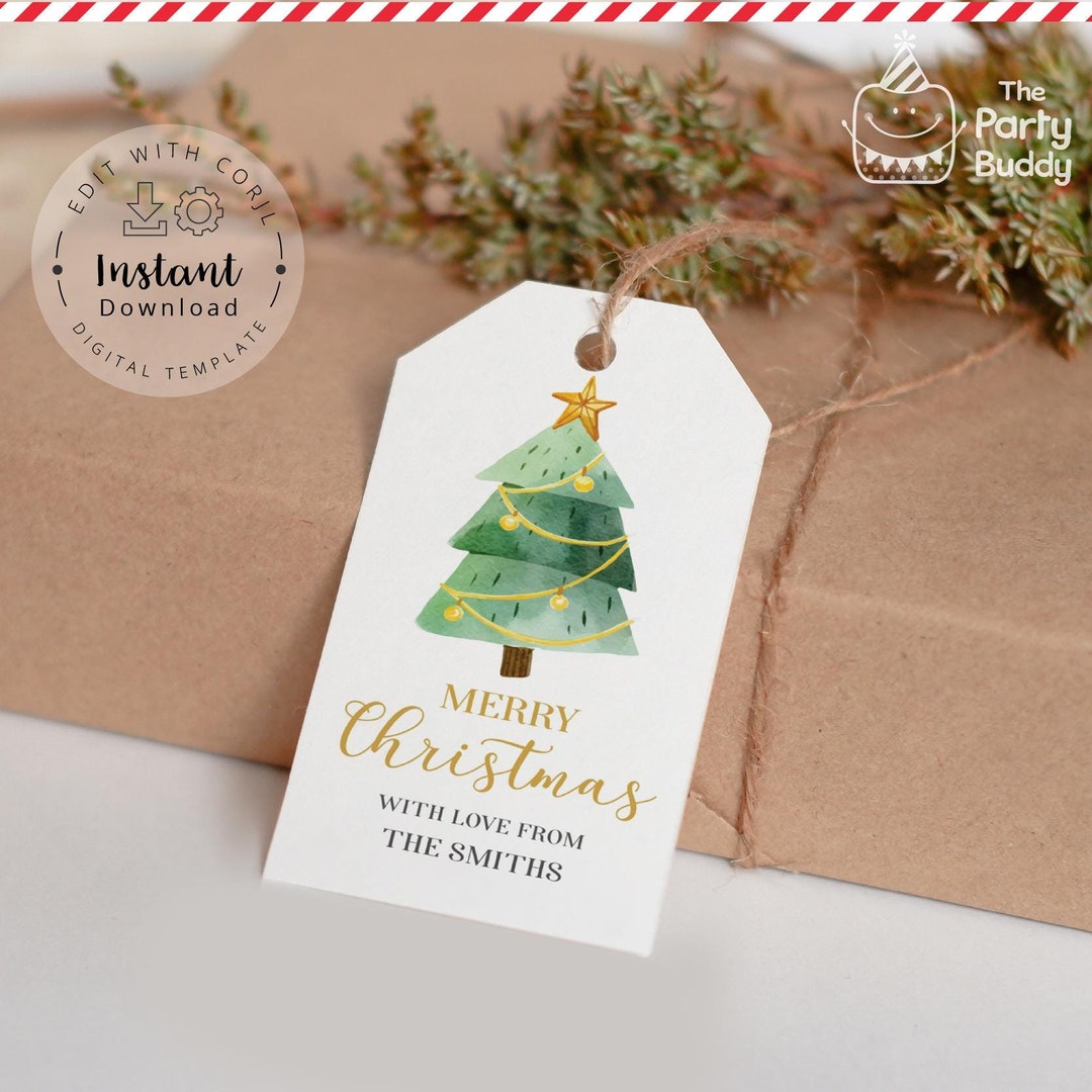 Editable Christmas Tree Gift Tag Printable Classic Holiday Favor Gift ...