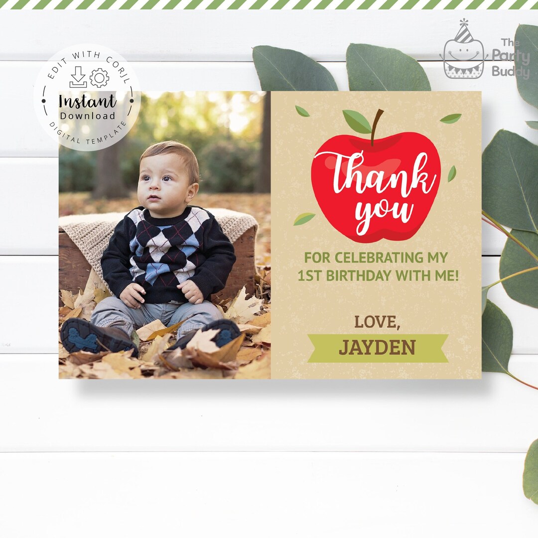 Editable Apple Thank You Card With Photo Insert Picture | Boys Farmers ...